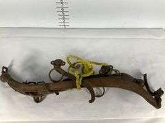 Rustic Metal and Wood Horse Yoke with Yellow Rope - Hash Auctions