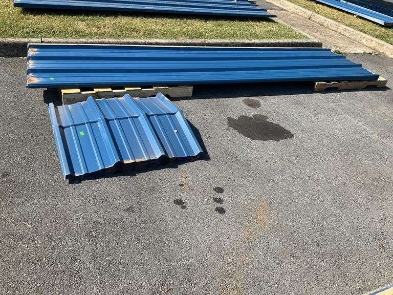 20 Ribbed Metal Roof Panels with 10 Caps, Blue Finish - Hash Auctions