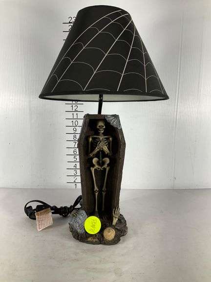 Skeleton-Themed Table Lamp with Coffin Design and Spider Web Shade ...