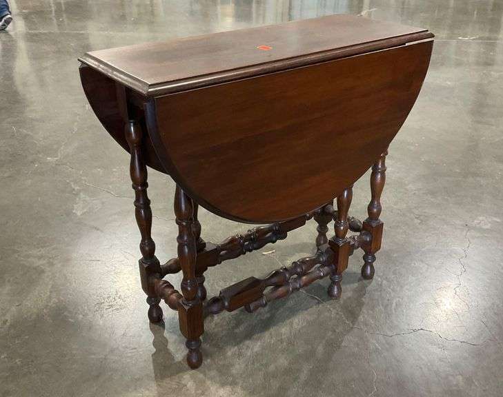 Drop-Leaf Table with Turned Legs and Center Stretcher - Hash Auctions