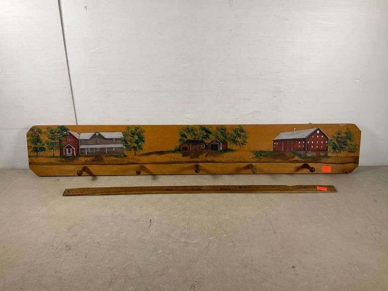 48-Inch Long Painted Coat Rack with Rural Farmhouse Scenes and ...