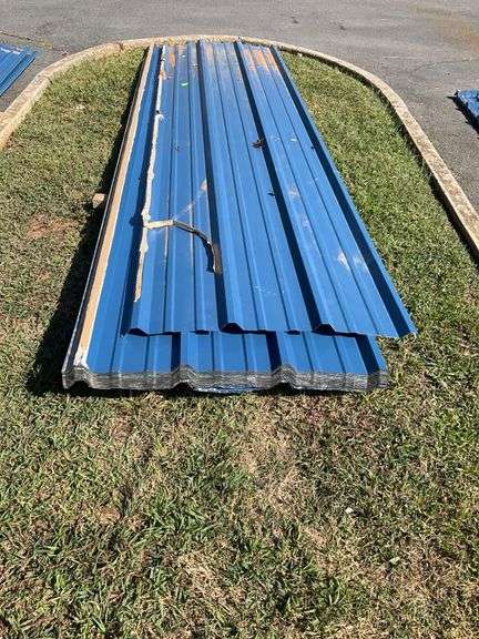 20 Tin Ribbed Roof Panels, 12’11”L x 36”W, Blue Finish - Hash Auctions