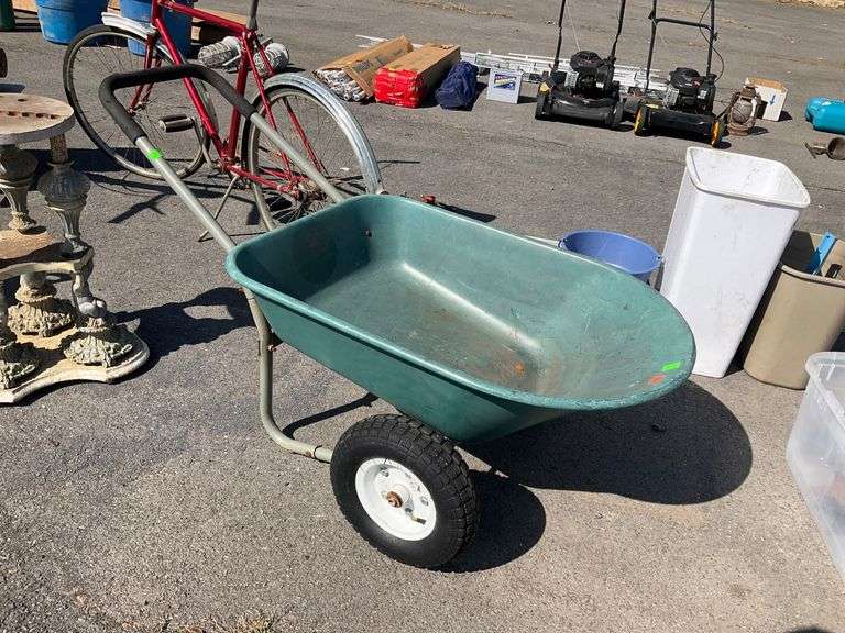 Green Two-Wheel Garden Cart with Metal Frame/plastic hopper and ...