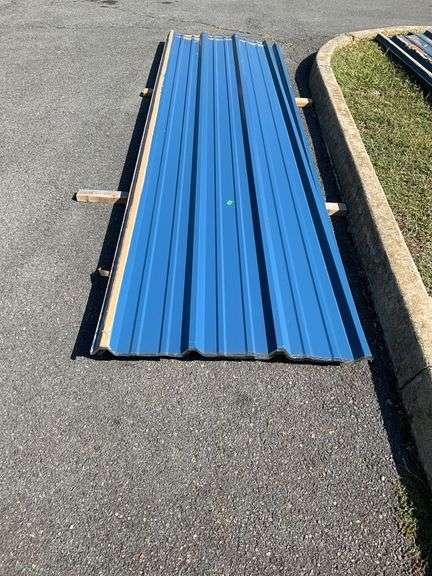 20 Blue Tin Ribbed Roof Panels, 12’11″L x 36″W Each - Hash Auctions