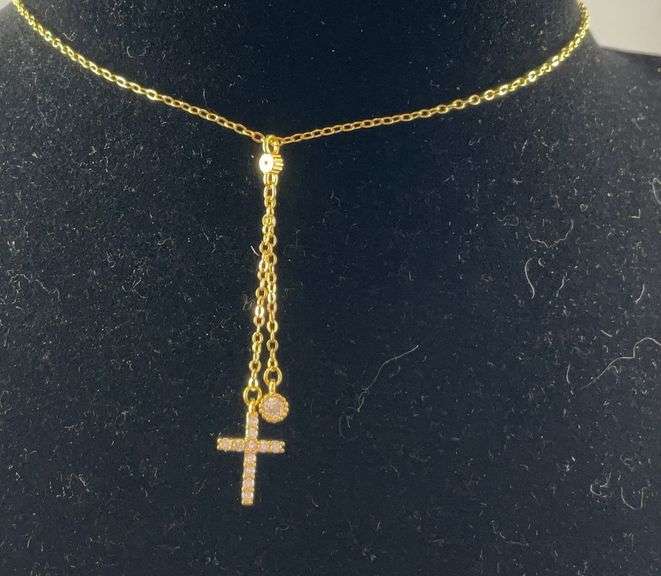 18in gold over sterling silver cross necklace - Hash Auctions