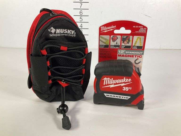 Milwaukee 35-Foot Magnetic Tape Measure and Husky Tool Holder - Hash ...