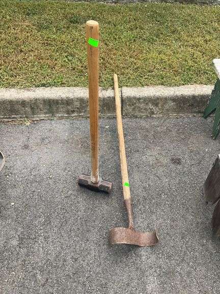 Two Hand Tools, Including Sledgehammer and Vintage Adze-Type Tool ...