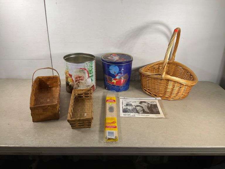 Baskets, Decorative Tins, and Signed Reno Brothers Photograph - Hash ...