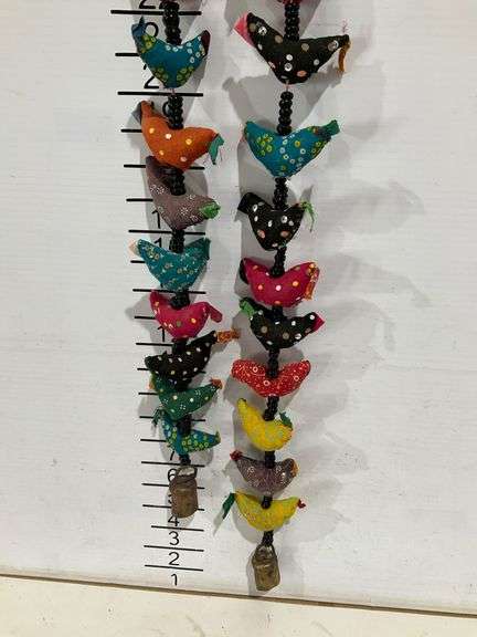 Strings of Colorful Fabric Birds with Beads and Small Metal Bells ...
