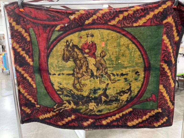 58 x 43 Chase Buggy Blanket with Equestrian and Hunting Scene Motif ...
