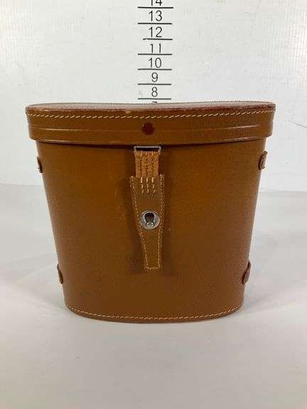 Brown Leatherette Cylindrical Storage Case with Snap Closure - Hash ...