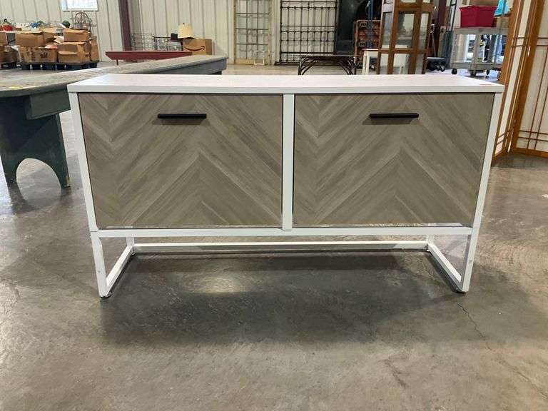 White Metal-Framed Storage Unit with Dual Drop-Down Herringbone ...