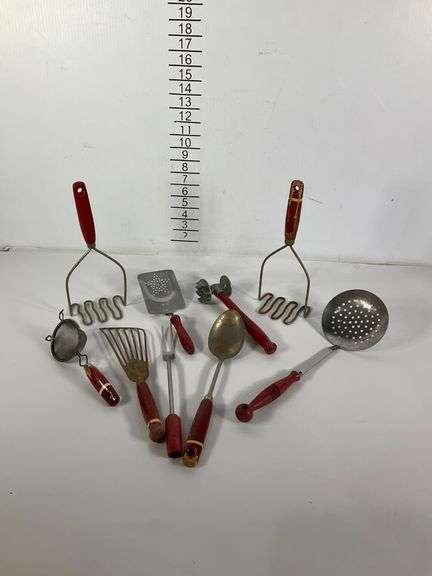 Vintage Kitchen Utensils with Red Painted Handles - Hash Auctions