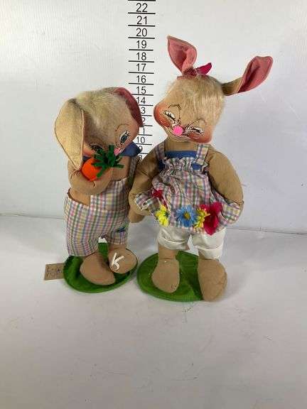 Annalee Dolls Set of Two Bunny Figures with Plaid Outfits - Hash Auctions