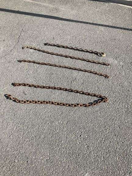 Four Metal Chains Including 6′, 4′, and 36″ Chain with Hook - Hash Auctions