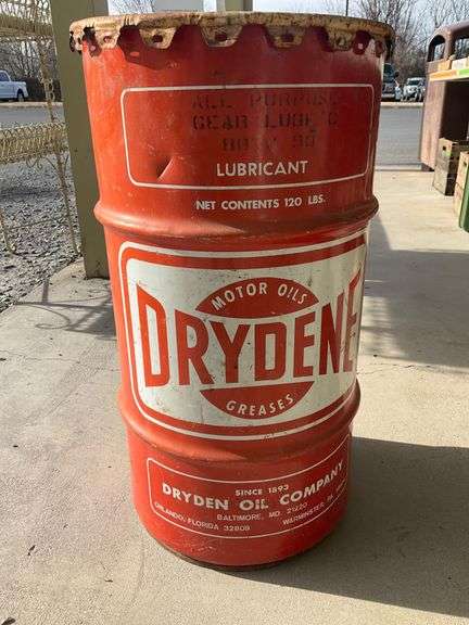 Drydene Oil Company 120-Pound Metal Lubricant Drum - Hash Auctions