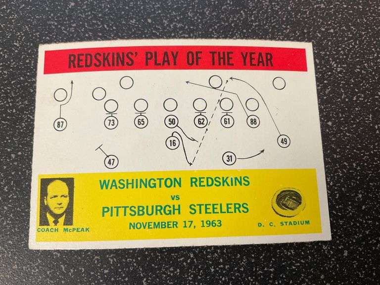 1964 Philadelphia Redskins Vs. Steelers Play of the Year Card - Hash ...