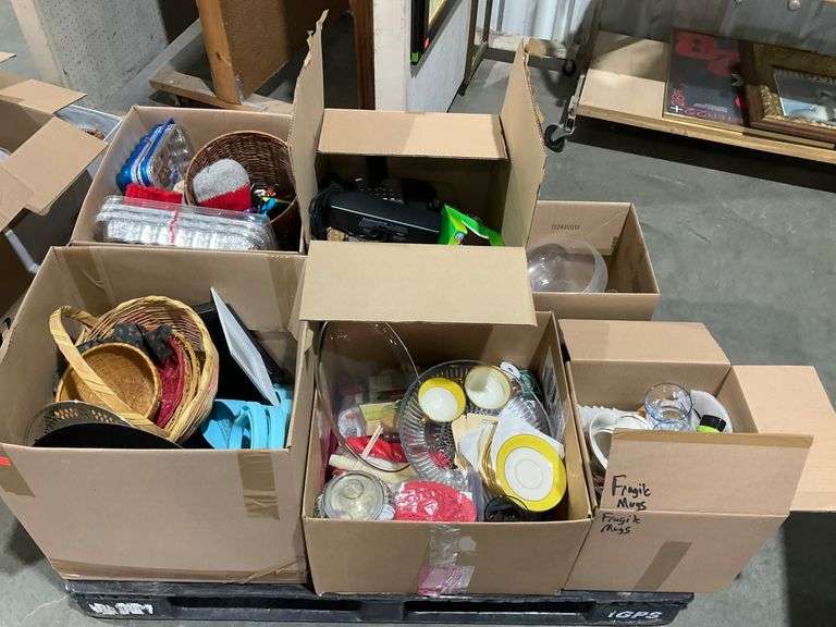 Pallet Lot of Household Items Including Baskets, Dishes, and Holiday ...