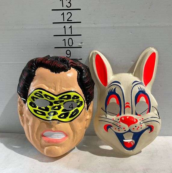 Vintage Plastic Costume Masks Featuring Super Hero Face and Rabbit ...