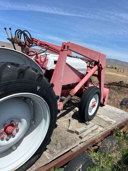 FORD 8N TRACTOR W/LOADER, LOADED ON FARM TRAILER, with 5 TRACTOR TIRES ...