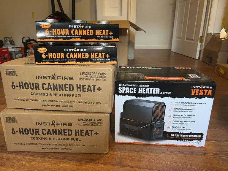 Self Powered Indoor Space Heater and Stove and 18 3 Can Packs of 6 Hour ...