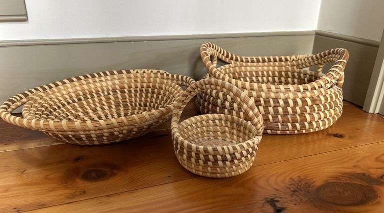 Vintage Handmade Charleston Gullah Sweetgrass Baskets - H.K. Keller
