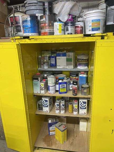 Liquids, Paints, Solvents and Contents in and on Cabinet - H.K. Keller