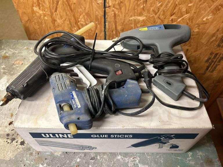 Assortment of Hot Glue Guns and Uline Glue Sticks - H.K. Keller