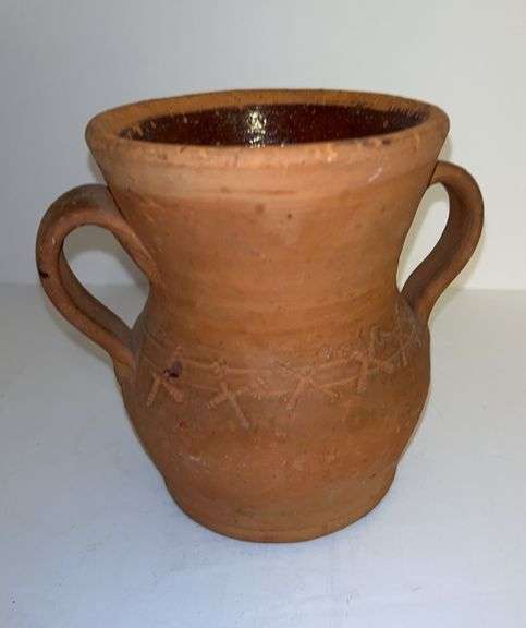 19th Century Two Handled Redware Vase - H.K. Keller