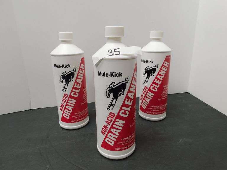 MULE-KICK NON-ACID DRAIN CLEANER INDUSTRIAL STRENGTH, POURS THROUGH ...
