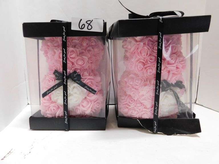 WZSS HAND MADE ROSE TEDDY BEAR WITH LIGHTS IN LIGHT PINK/WHITE 10" TALL ...