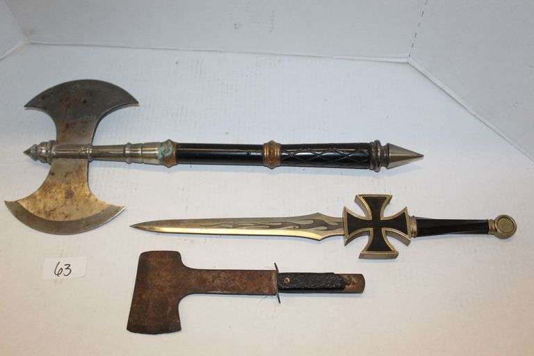 CARBON STEEL AXE VIKING, RUSTIC TOMAHAWK, SWORD WITH CROSS DESIGN ...