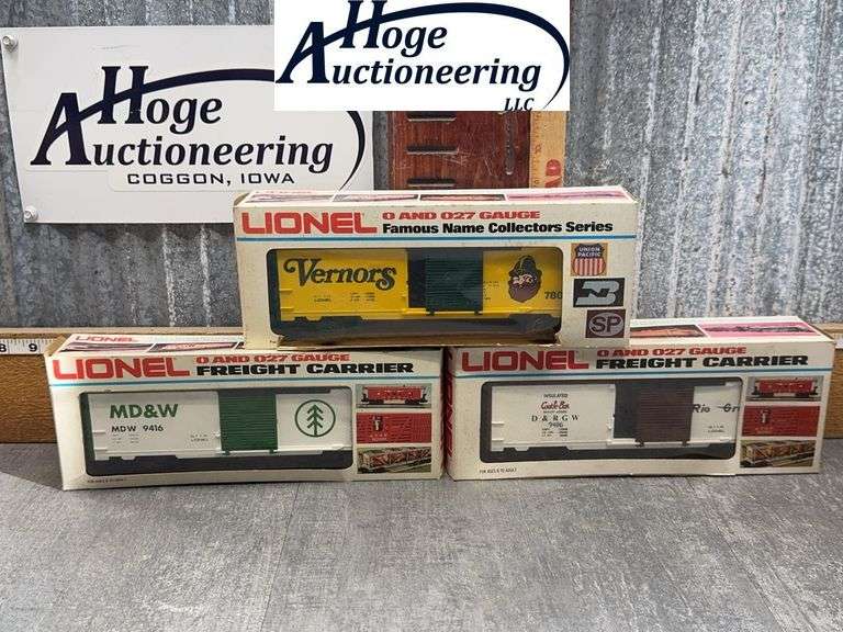 MONEY X 3--LIONEL TRAIN CARS--VERNORS BOX CAR, MD & W BOX CAR, D&RGW ...