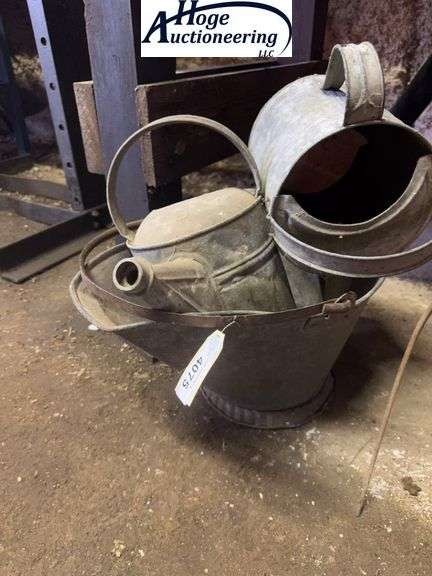 Coal bucket, 2 gal water cans - Hoge Auctioneering LLC
