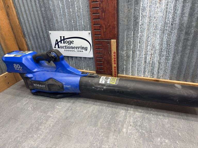 Kobalt 80v leaf blower. Works, no battery - Hoge Auctioneering LLC