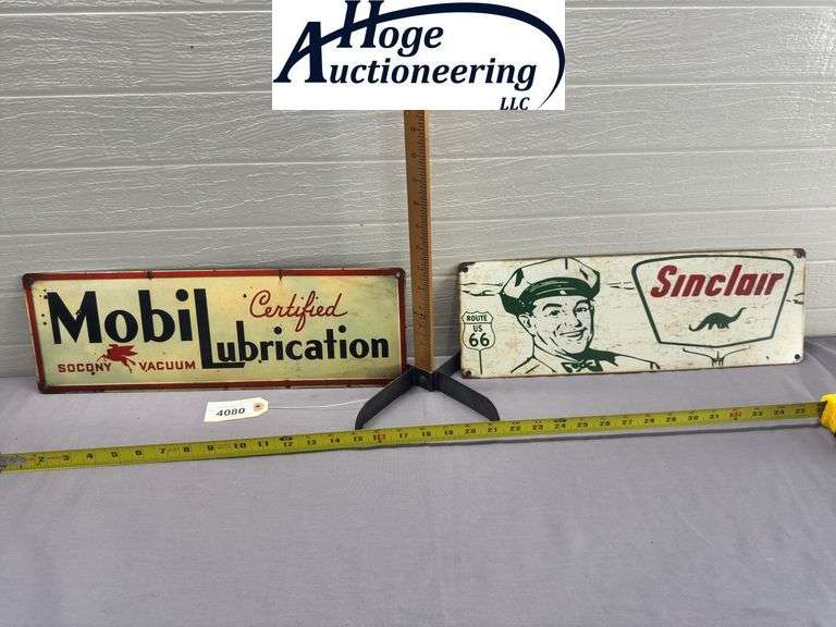 X2 - Sinclair & Mobil Lubrication signs - tin - Hoge Auctioneering LLC