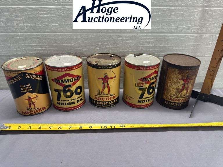 5 one quart cans. 2 Diamond 760 Motor Oil, 1 Archer Snowmobile Outboard ...