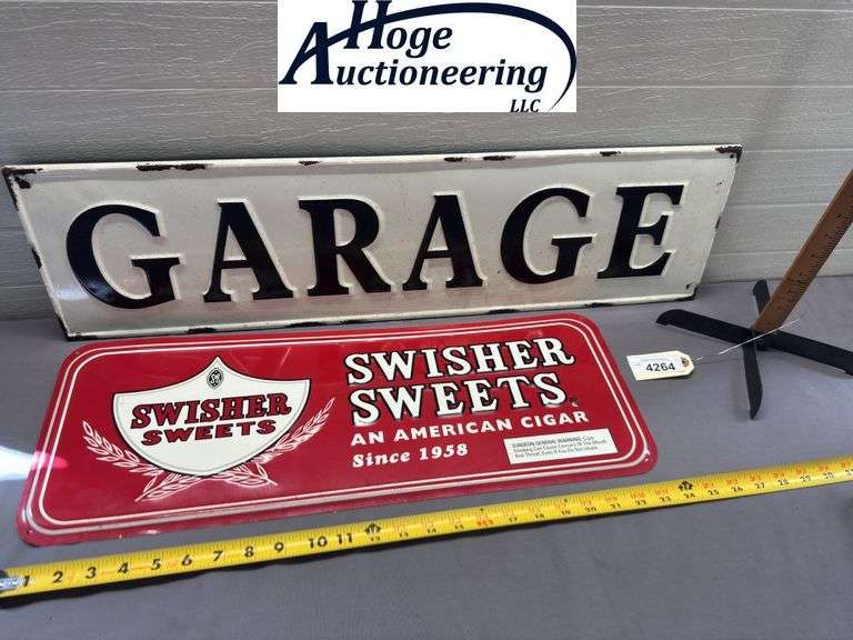 X2 - Garage sign and Swisher Sweets Sign - tin - Hoge Auctioneering LLC