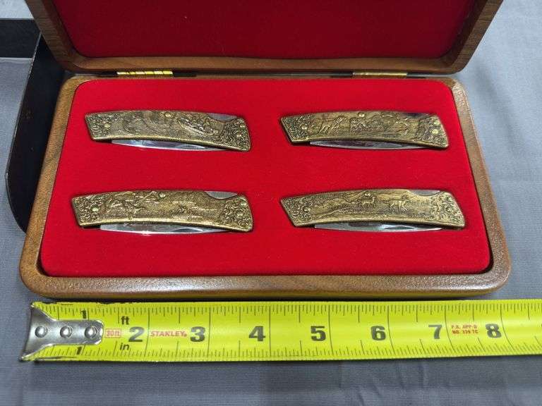 Utica Gary Hawk Signature Series 4 pc engraved brass wildlife knife set ...