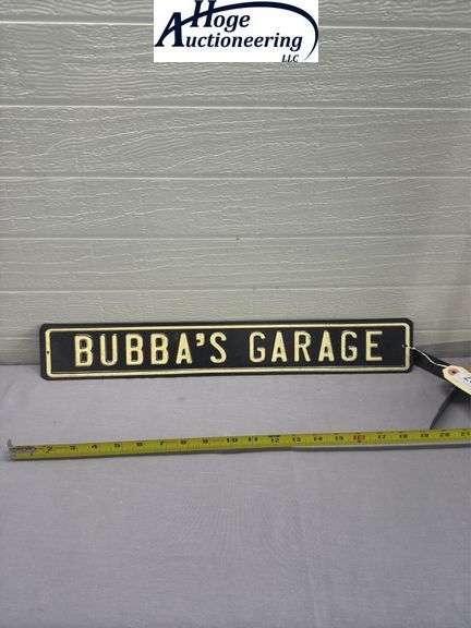 Bubba's Garage sign - tin - Hoge Auctioneering LLC