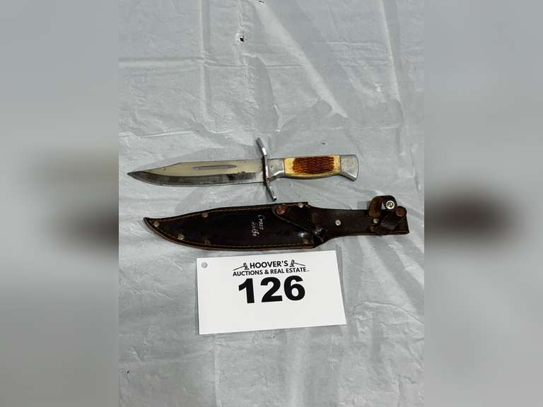 Cross Knife w/ Leather Sheath - Hoover's Auctions & Real Estate LLC