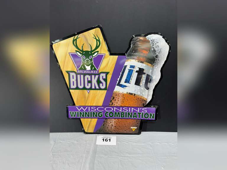 Milwaukee Bucks & Miller Lite Sign - Hoover's Auctions & Real Estate LLC