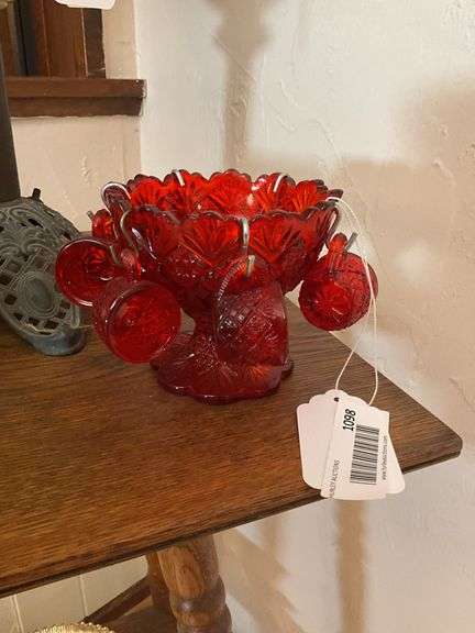 Red glass toy punch bowl and cups - Hurley Real Estate & Auctions