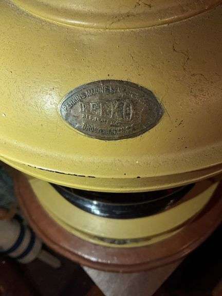 Perkins Marine lantern w/ ruby globe mounted as table lamp w/ shade ...