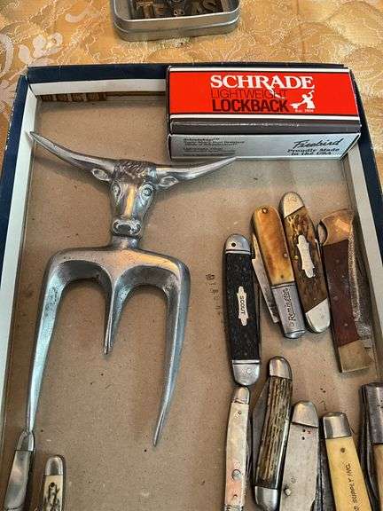 Longhorn bull meat carving fork and pocket knife collection - Hurley ...