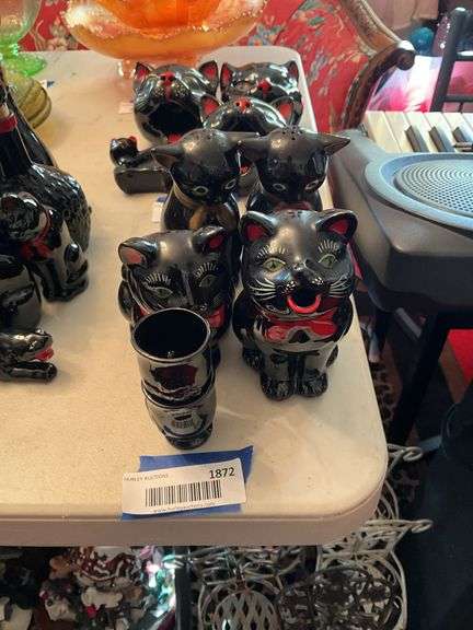 Vintage black glazed cat pitchers, cups, salt/peppers - Hurley Real ...