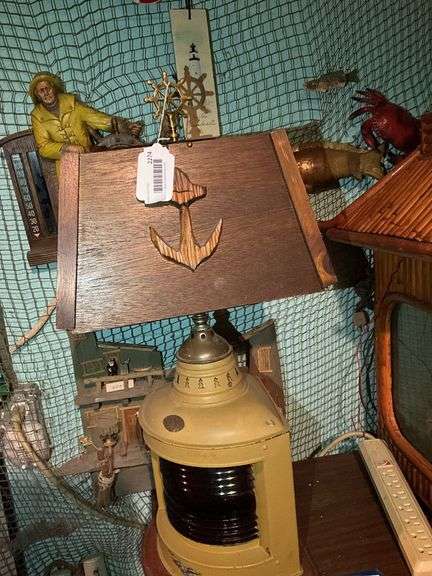 Perkins Marine lantern w/ ruby globe mounted as table lamp w/ shade ...