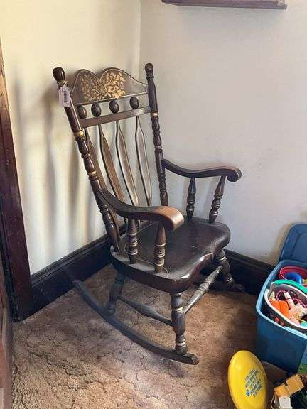 Turned wood rocking chair stencil design on top crest - Hurley Real ...