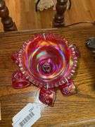 Red carnival glass toy punch bowl and cups - Hurley Real Estate & Auctions