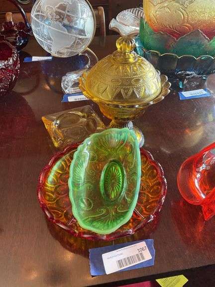 EAPG covered compote & condiment dish, bowl, VTG moon & star divided ...